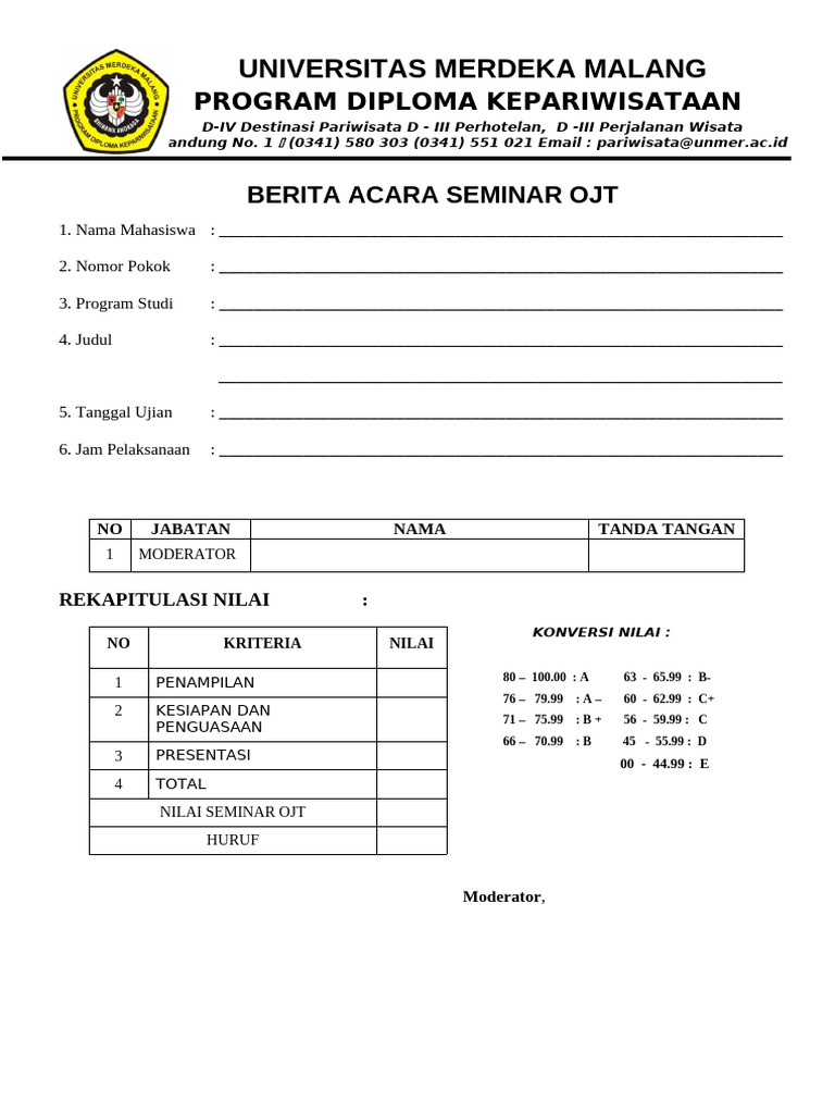Master Berita Acara Seminar Ojt | PDF