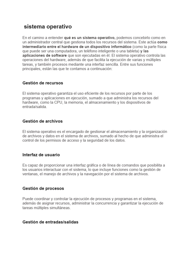 sistema operativo | PDF | Sistema operativo | Hardware de la computadora