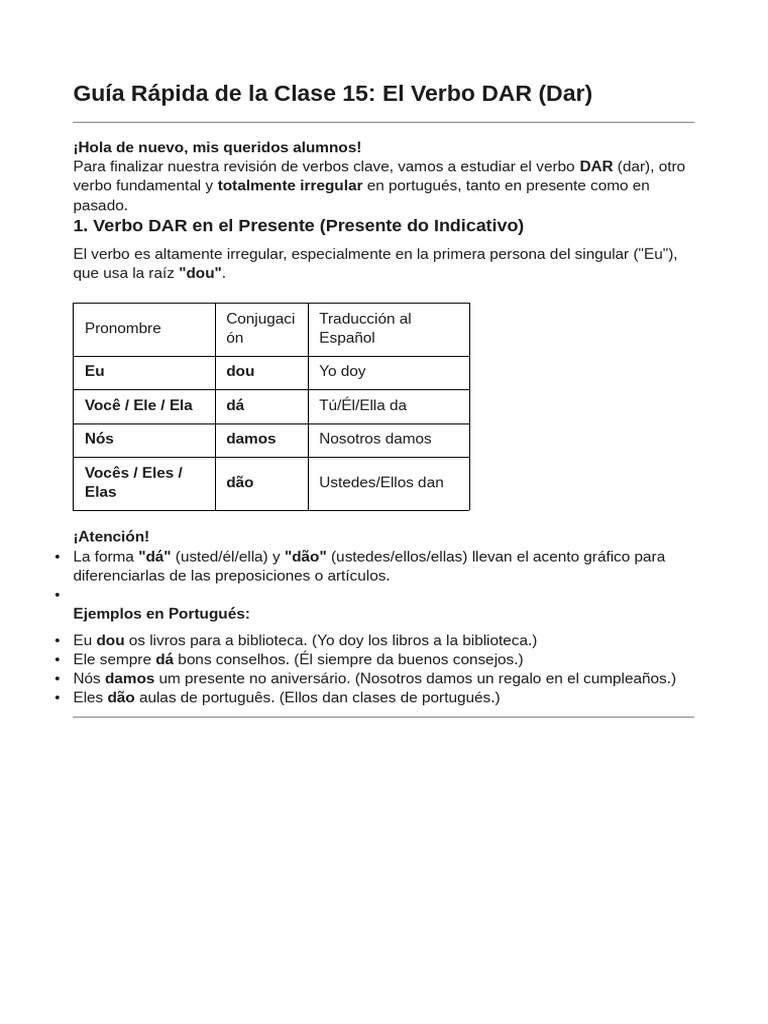 Guía Rápida de La Clase 15 | PDF | Verbo | Idiomas