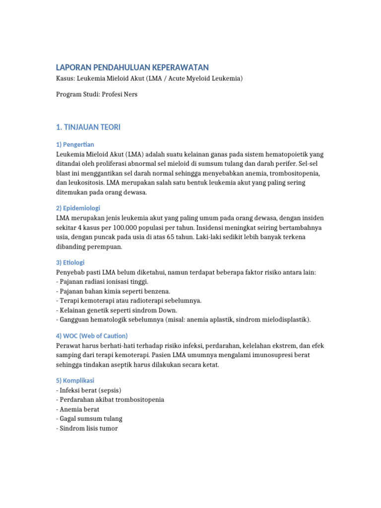 Laporan Pendahuluan Leukemia Mieloid Akut | PDF