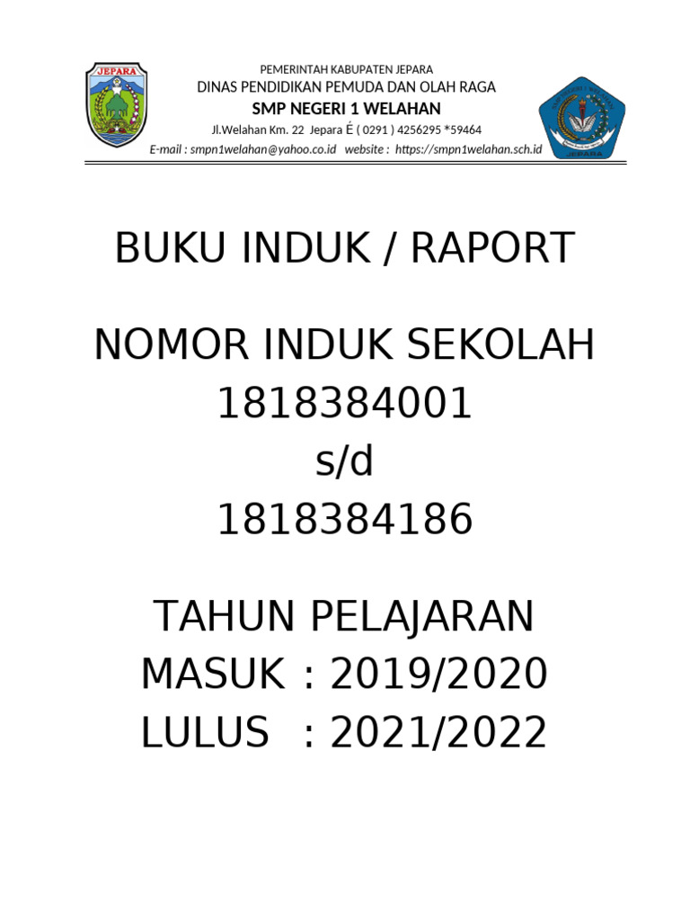 Cover Buku Induk-Raport | PDF