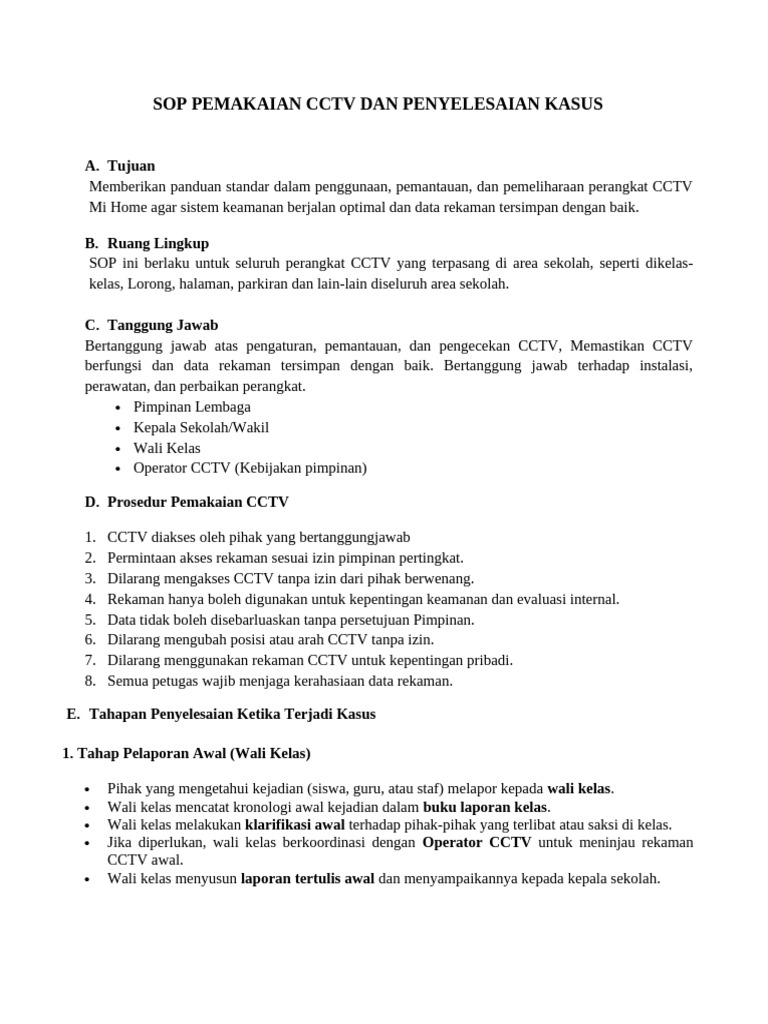 SOP Penggunaan CCTV di Sekolah | PDF