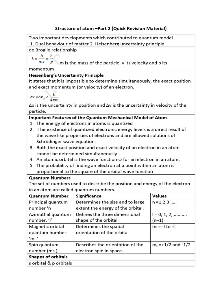 Structure of Atom Part 2 Quick Revision Material | PDF | Atomic Orbital ...