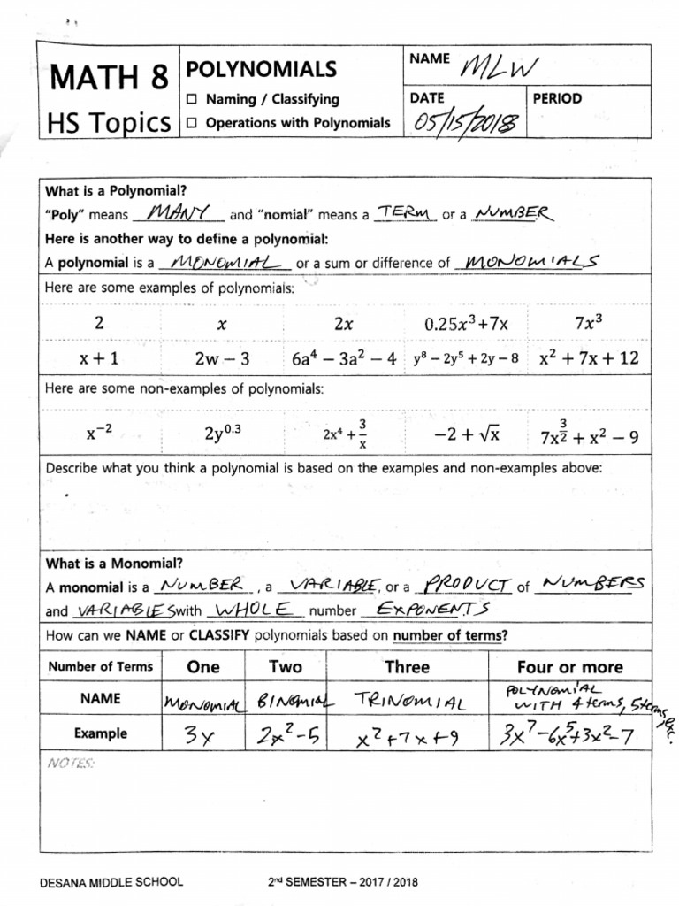 Polynomial Notes Answers | PDF