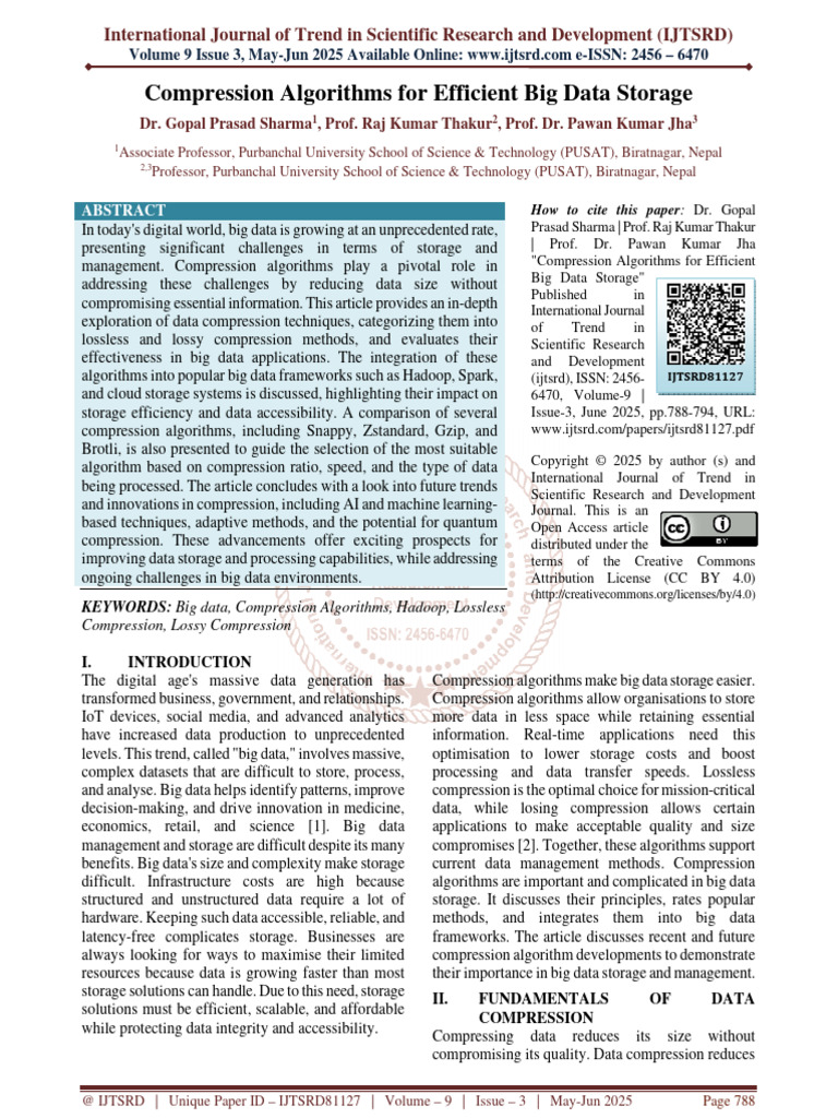 Compression Algorithms For Efficient Big Data Storage | PDF | Data Compression | Big Data