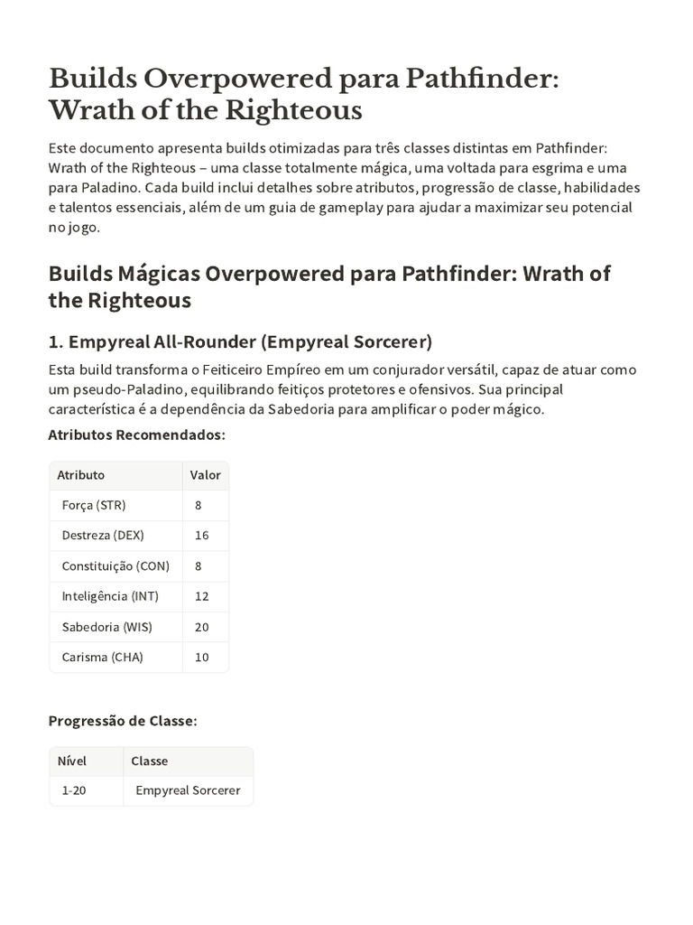 Builds Poderosas para Pathfinder: Wrath | PDF | Incêndios | Tanques