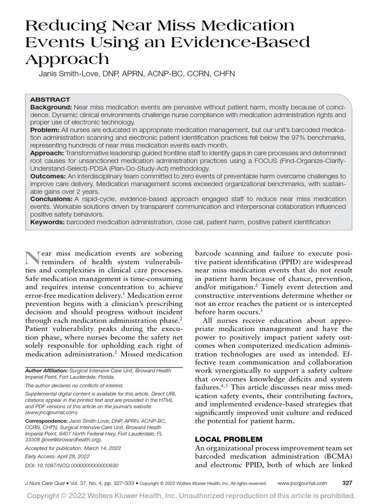 Article Reducing+Near+Miss+Medication+Events | PDF | Nursing | Patient ...