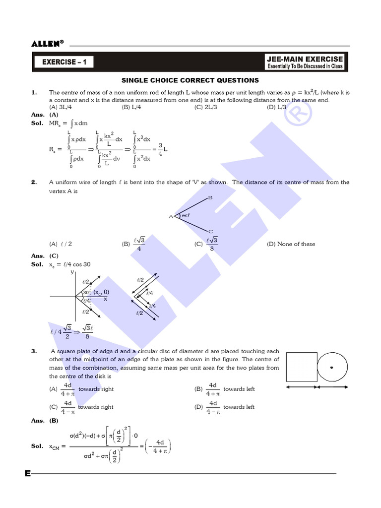 Center of Mass Problems and Solutions | PDF | Collision | Momentum