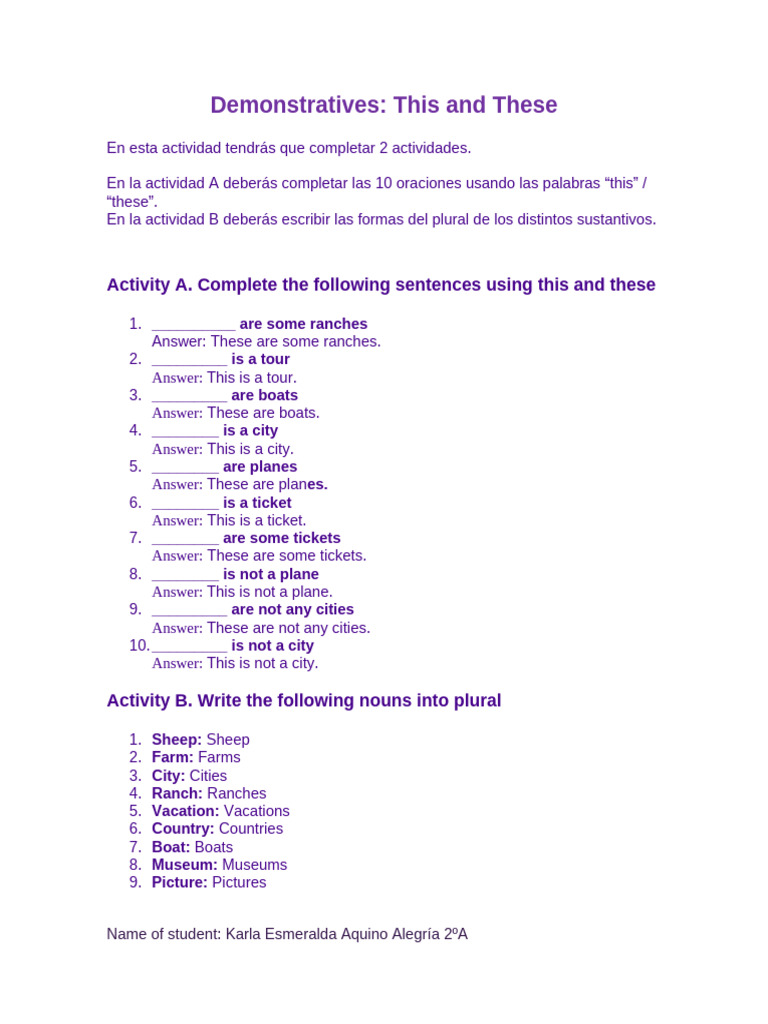 Demonstratives This and These Karla Esmeralda Aquino Alegria | PDF