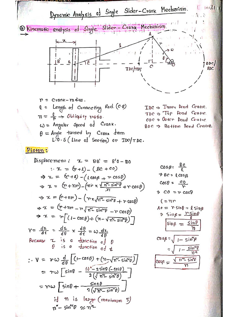Theory of Machine (3. Dynamic Analysis of Single Slider Crank Mechanism ...