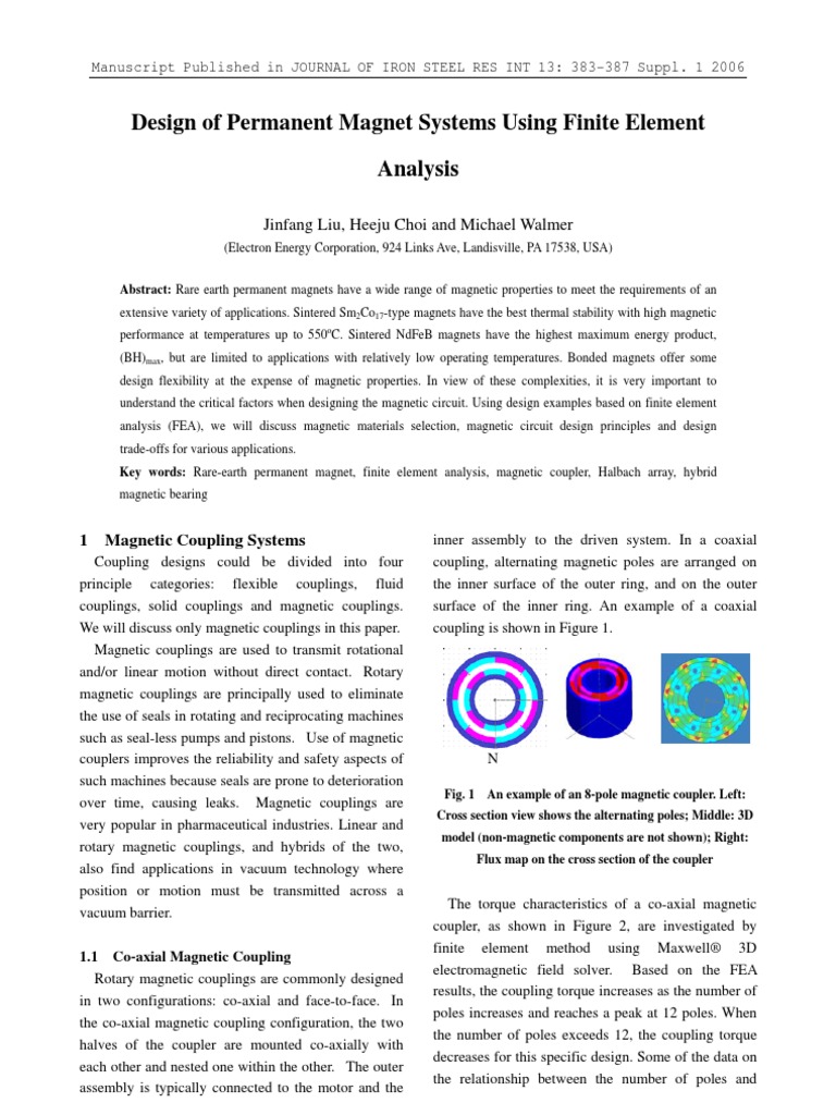 Design Of Permanent Magnet Systems Using Finite Element Analysis Pdf Magnetic Field Magnet