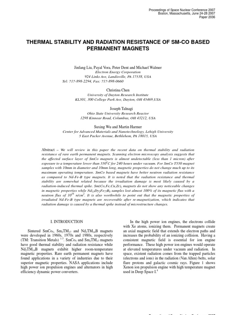 Thermal Stability and Radiation Resistance of Sm-Co Based | PDF