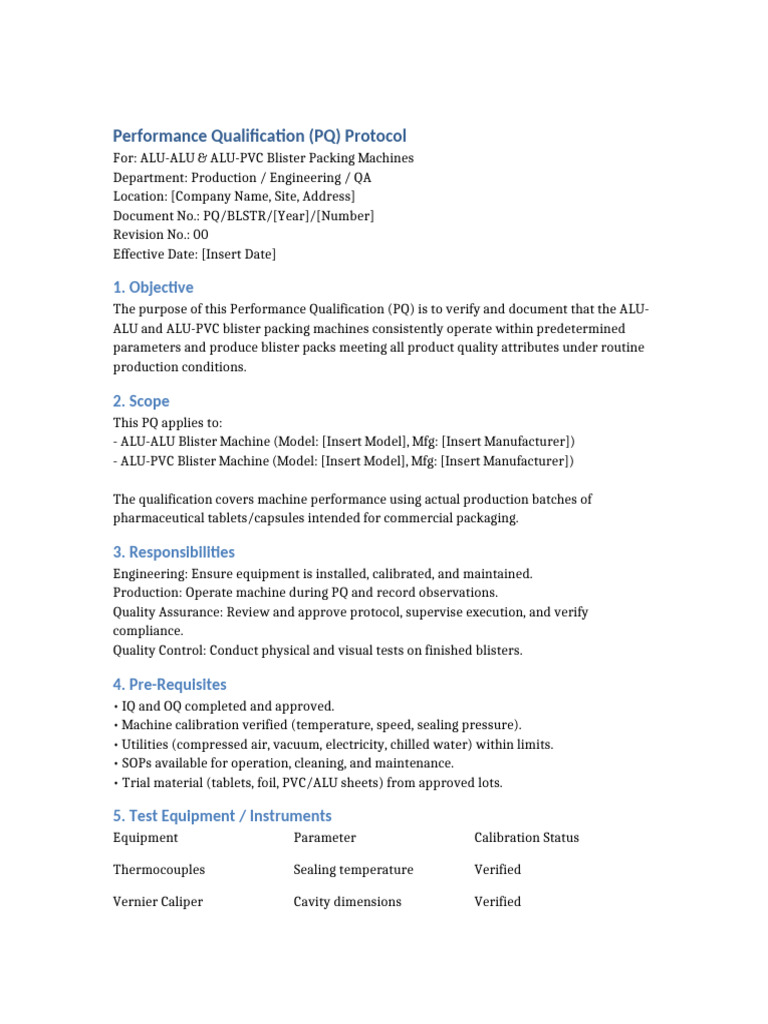 Performance Qualification Protocol ALU BLISTER | PDF