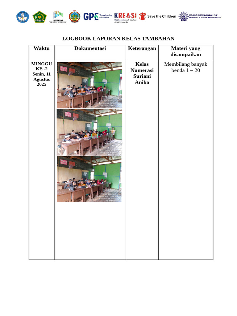 Logbook L. Kelas Tambahan Minggu Ke 2 Min Filial 1 Ku | PDF