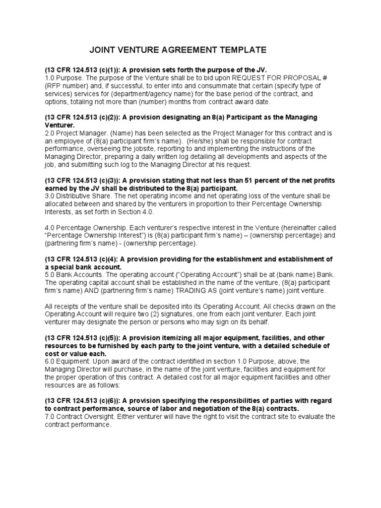 Joint Venture Agreement Template | PDF | Joint Venture | Employment