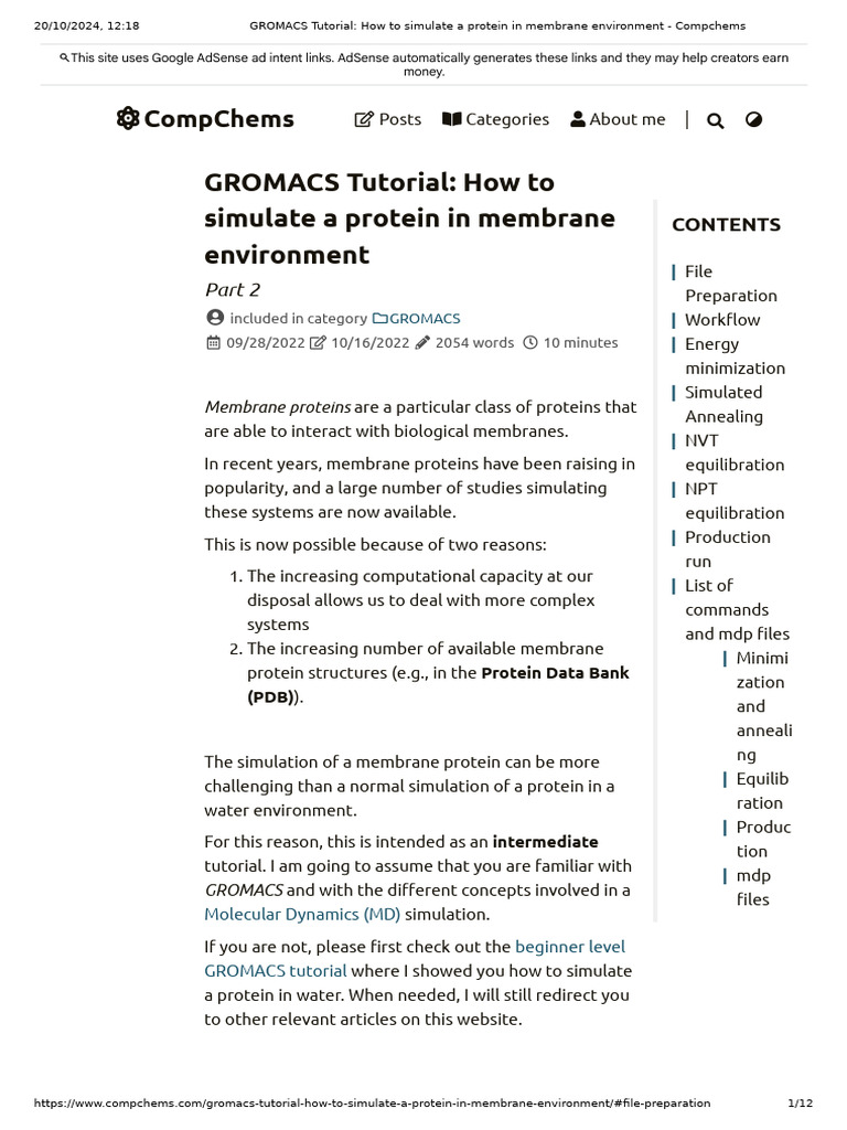 NPT Equilibration in GROMACS Tutorial | PDF | Proteins | Cell Membrane