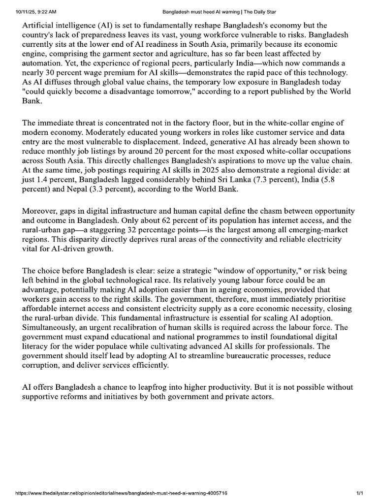 Bangladesh Must Heed Ai Warning | PDF