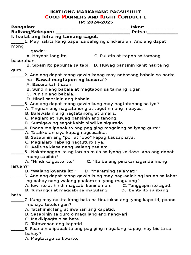 GMRC - 3rd Periodical Test | PDF