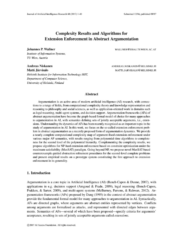 Complexity Results and Algorithms For Extension Enforcement in Abstract Argumentation | PDF