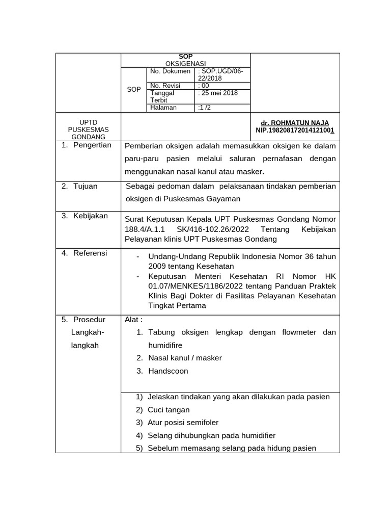 Sop Oksigenasi | PDF