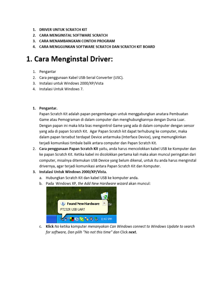 Instalasi Driver dan Software Scratch | PDF