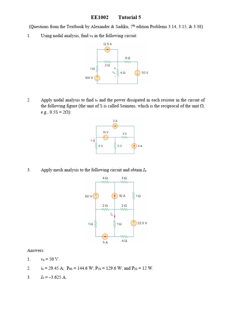 Nodal and Mesh Analysis Solutions | PDF