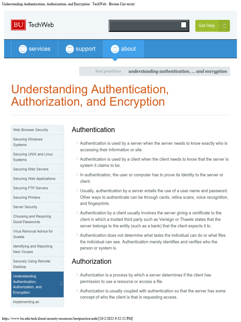 Understanding Authentication, Authorization, and Encryption TechWeb Boston Un | PDF | Secure ...