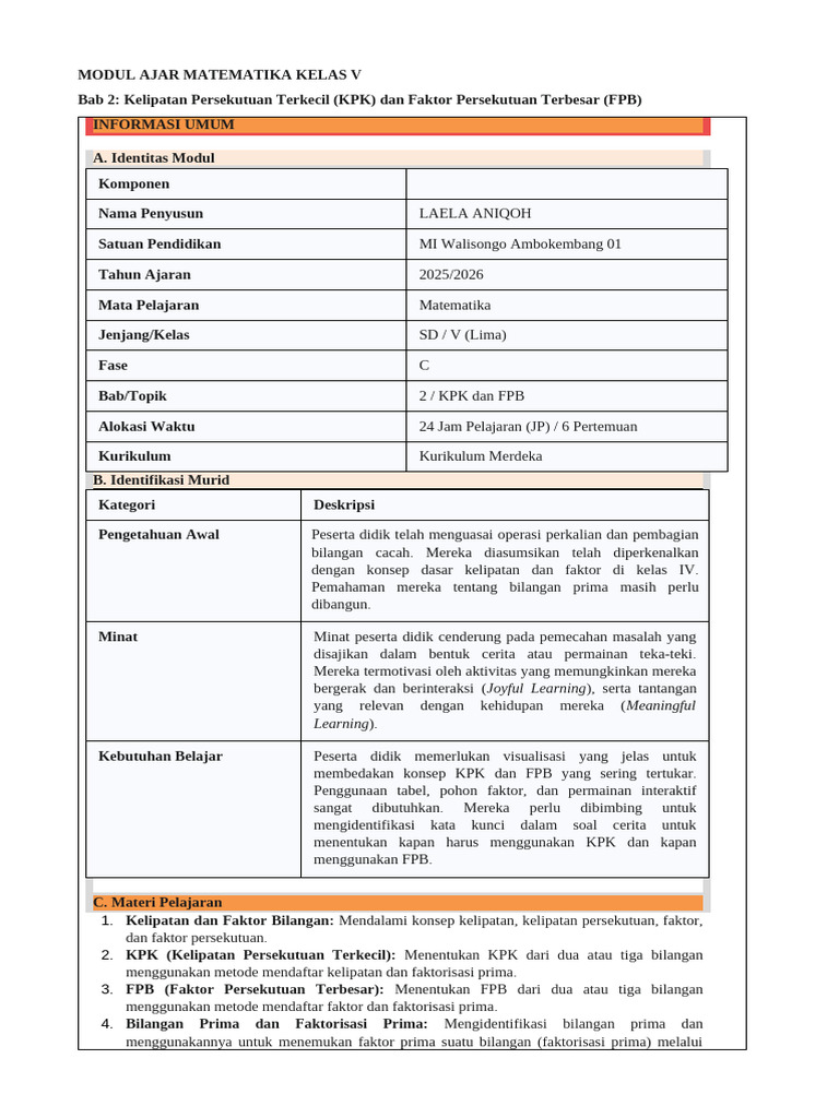MTK - KLS 5 - Bab 2 | PDF