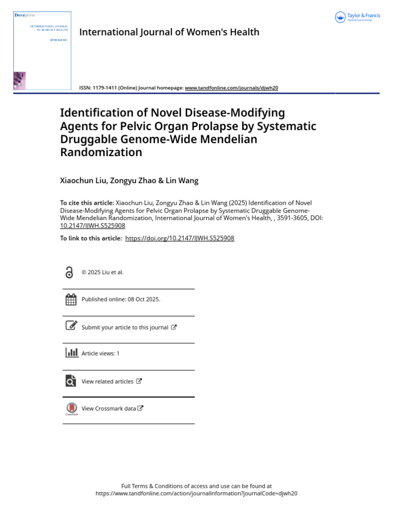 Identification of Novel Disease-Modifying Agents For Pelvic Organ ...