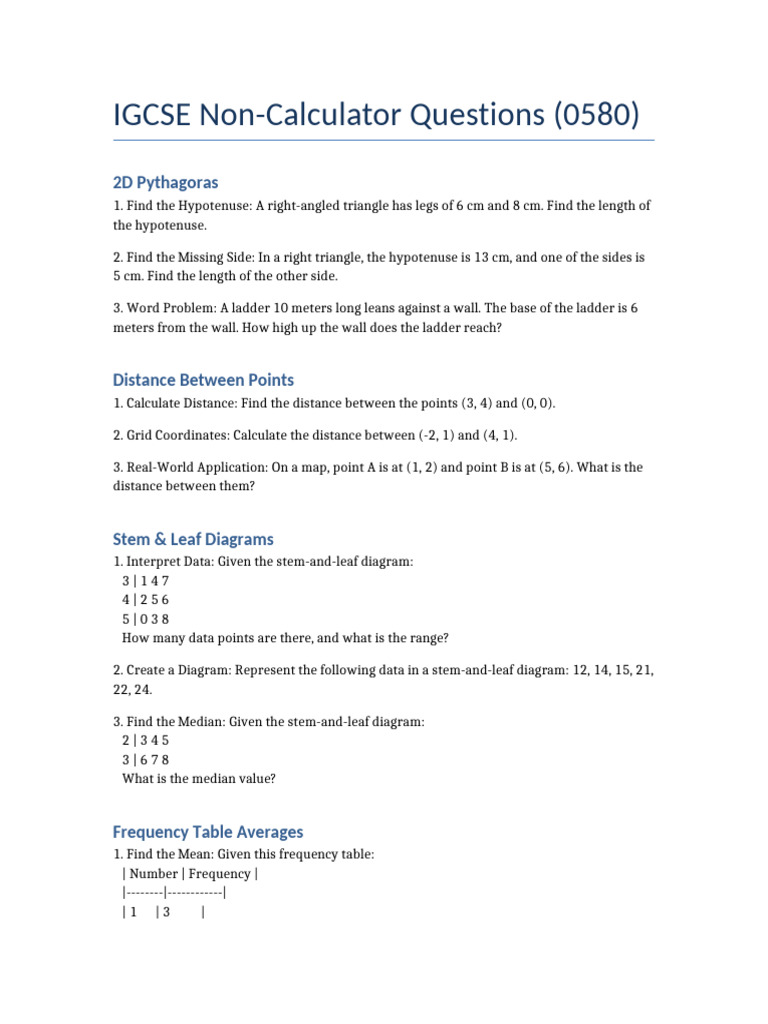 IGCSE Non-Calculator Math Questions | PDF | Percentage | Arithmetic