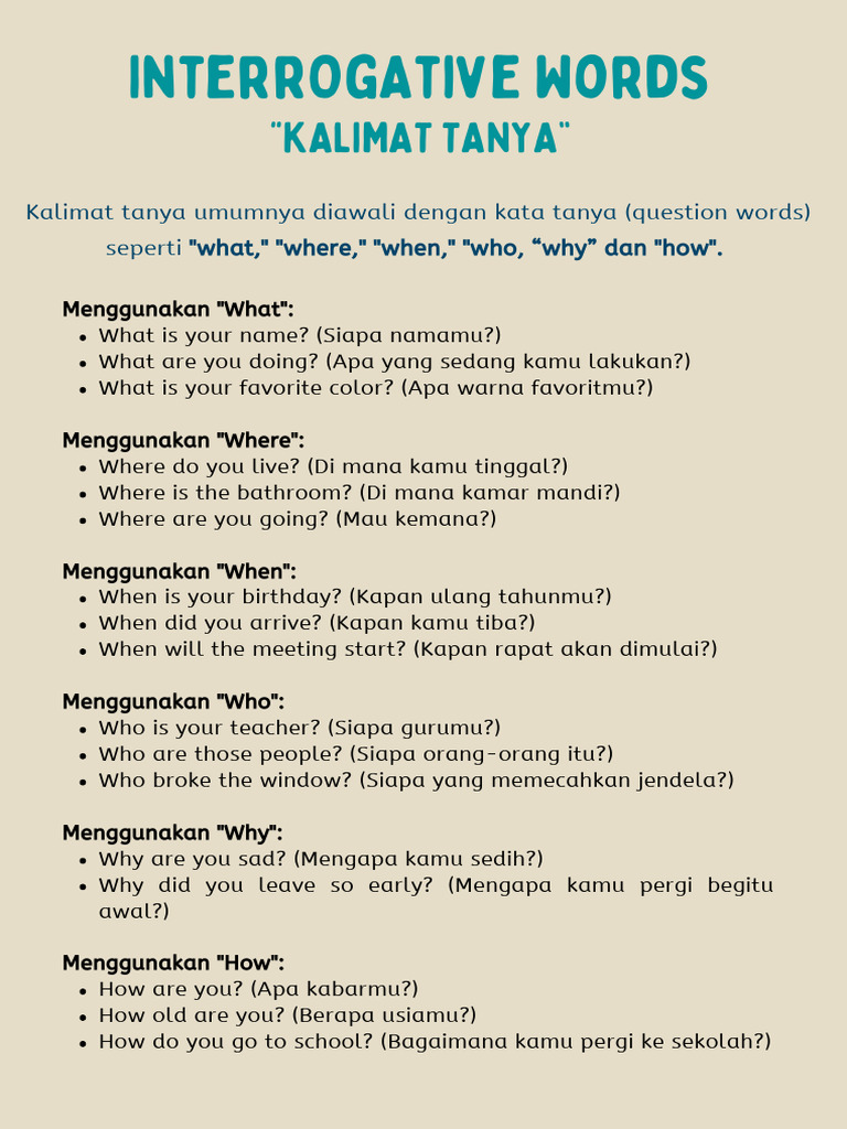 BAB 1 Interrogative Words WH Questions English Worksheet in Simple ...