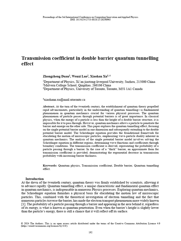 Double Quantum Barrier | PDF | Quantum Tunnelling | Quantum Mechanics