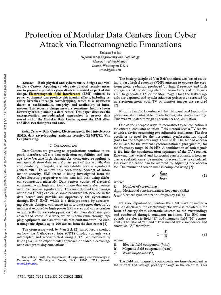 EMI Protection for Modular Data Centers | PDF | Electromagnetic ...