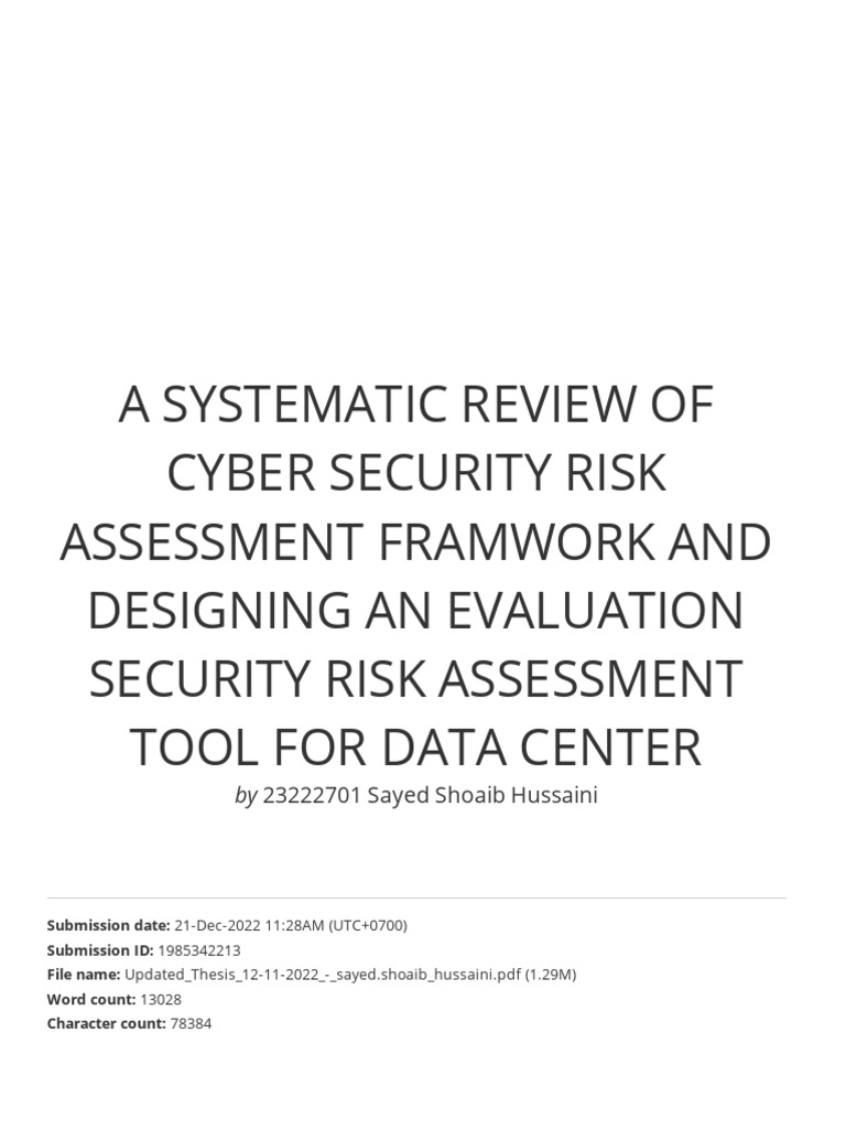 A Systematic Review of Cyber Security Risk Assessment Framwork and ...