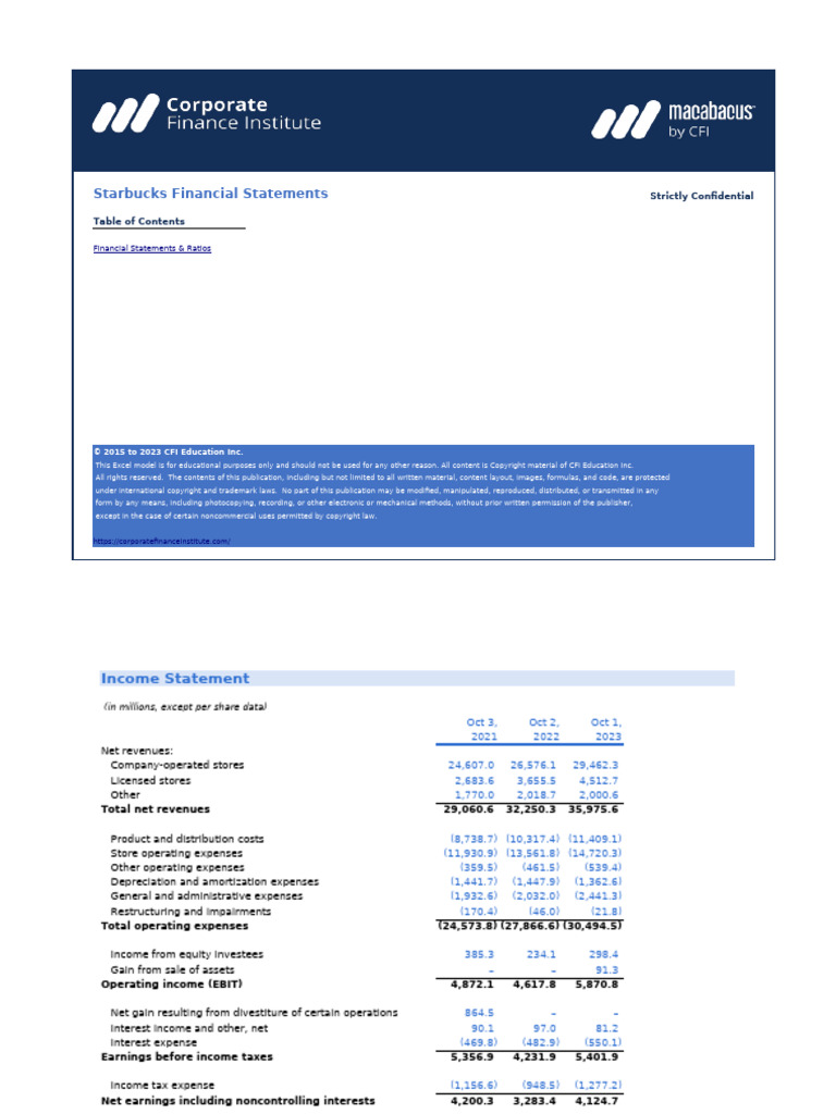 Starbucks Financial Statements and Ratios (Complete) | PDF | Equity ...