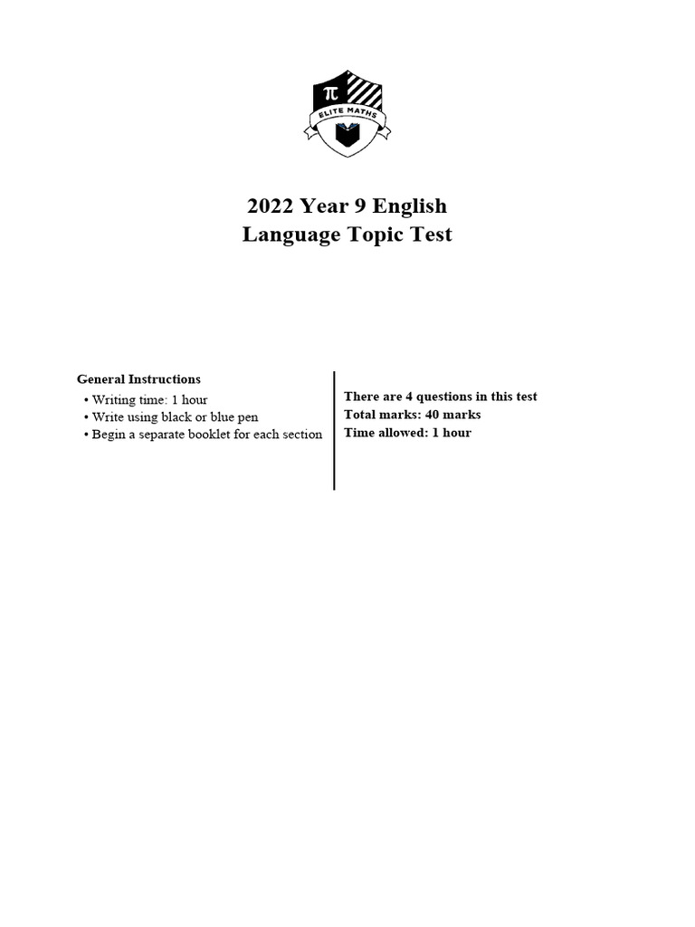 2022 Year 9 English Language Test | PDF | Essays | English Language