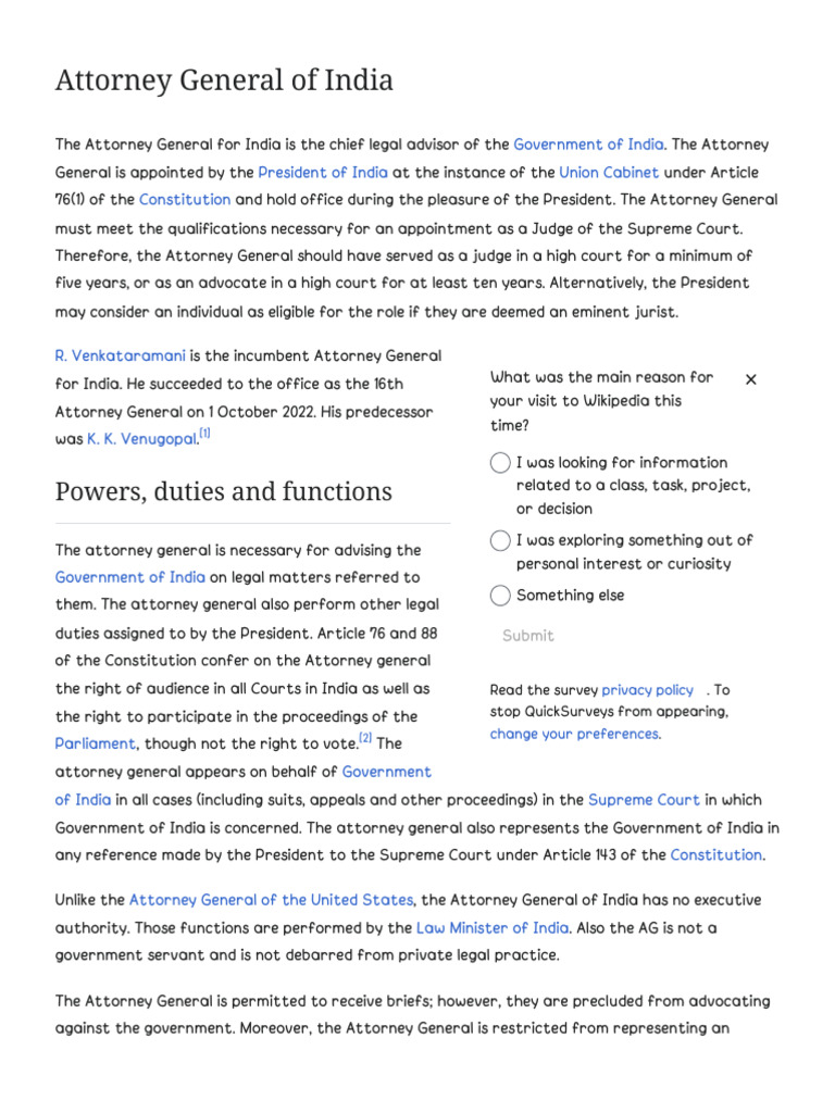Role and Responsibilities of India's Attorney General | PDF ...