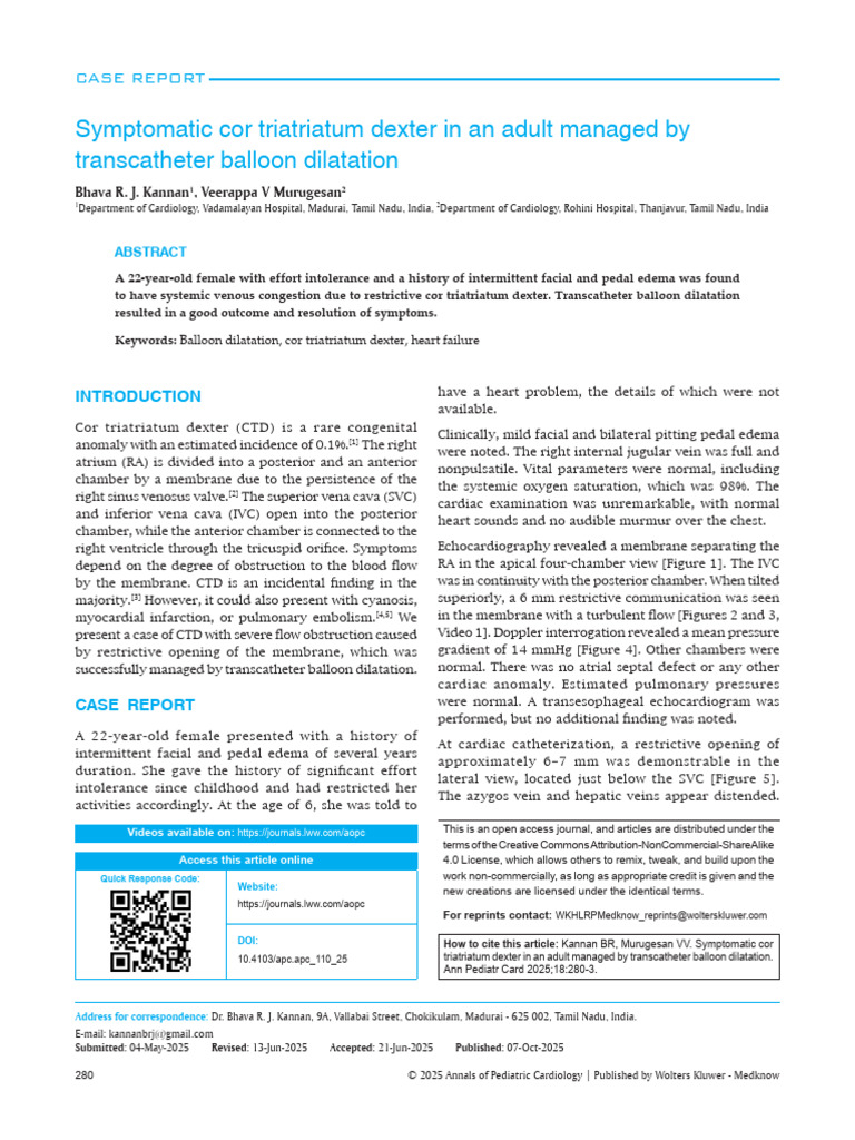 Symptomatic Cor Triatriatum Dexter in An Adult.14 | PDF | Heart | Vein