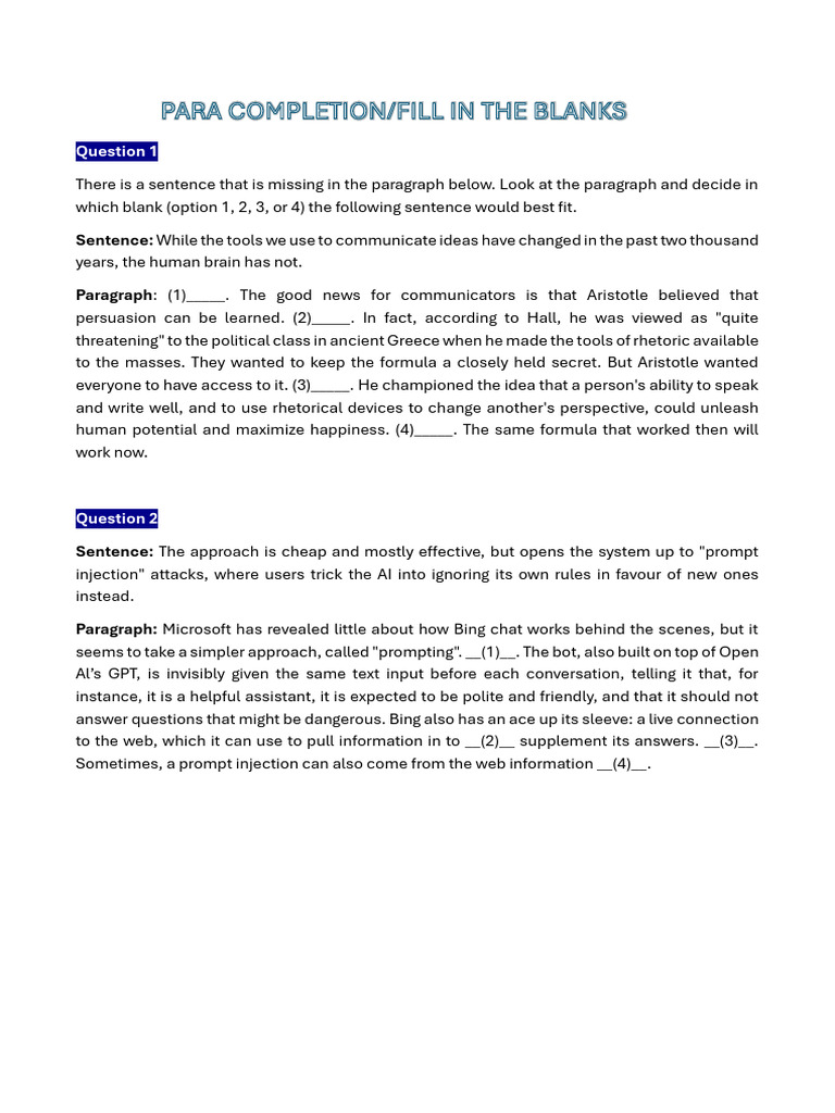 Fill-in-the-Blank Sentence Exercises | PDF | Cost Of Living | Bat