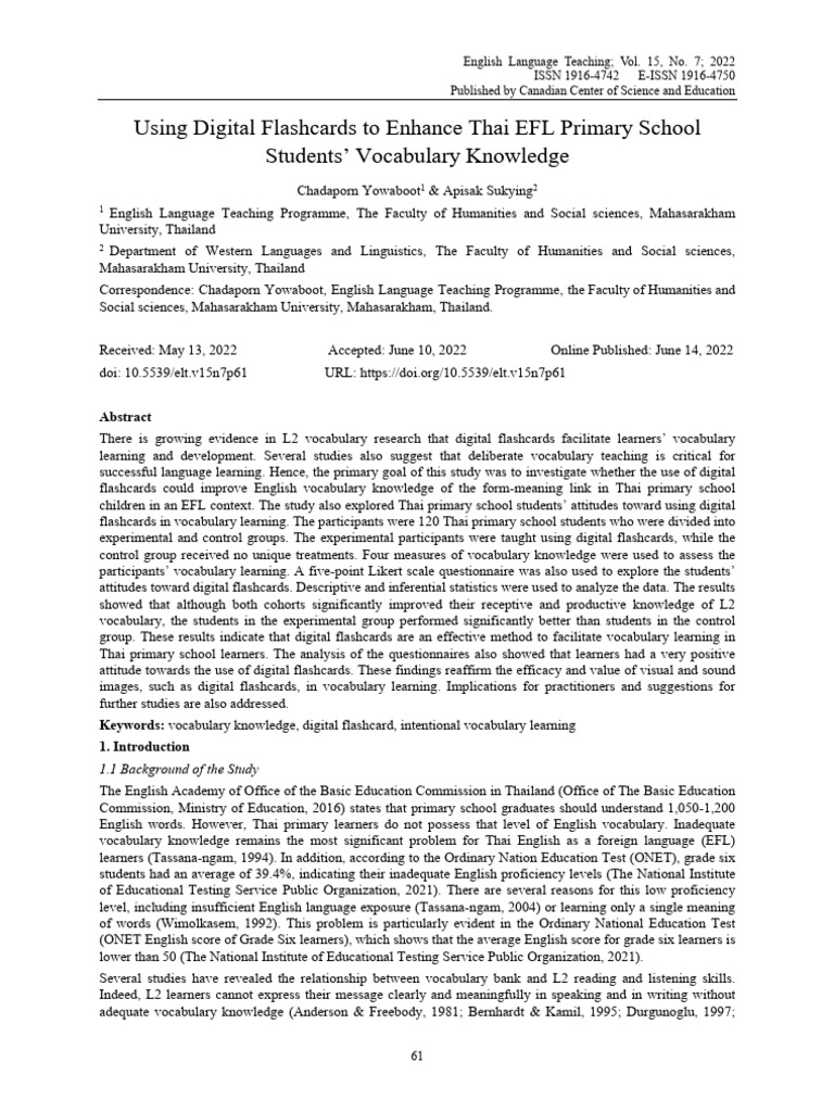 1.using Digital Flashcards To Enhance Thai EFL Primary School | PDF ...