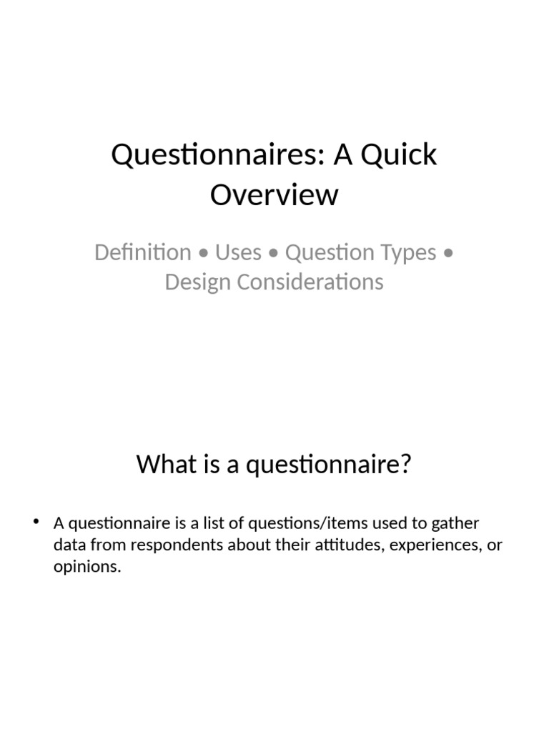 Questionnaire Overview | PDF