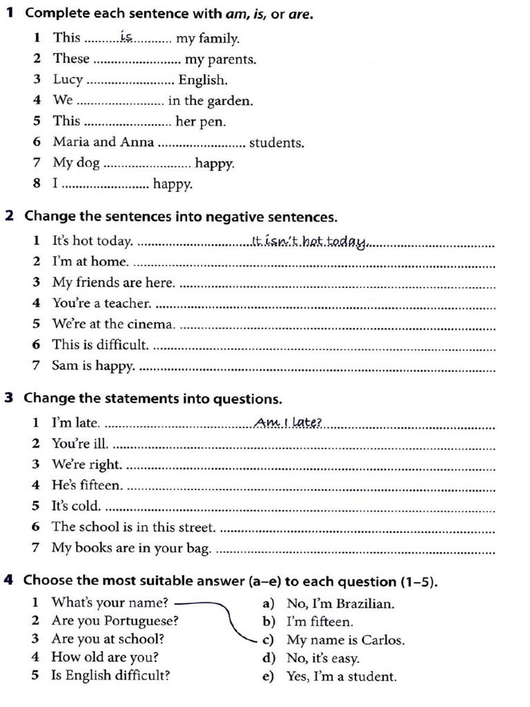 To Be Exercise Elementary | PDF
