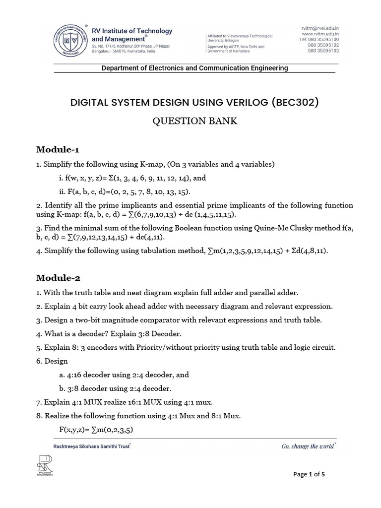 BEC302 DSDV Question Bank | PDF | Hardware Description Language | Computing