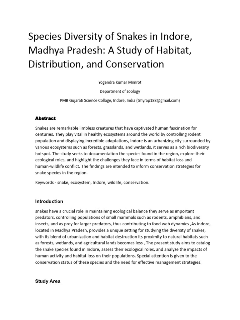 Species Diversity of Snakes in Indore (1).Docx | PDF | Conservation ...