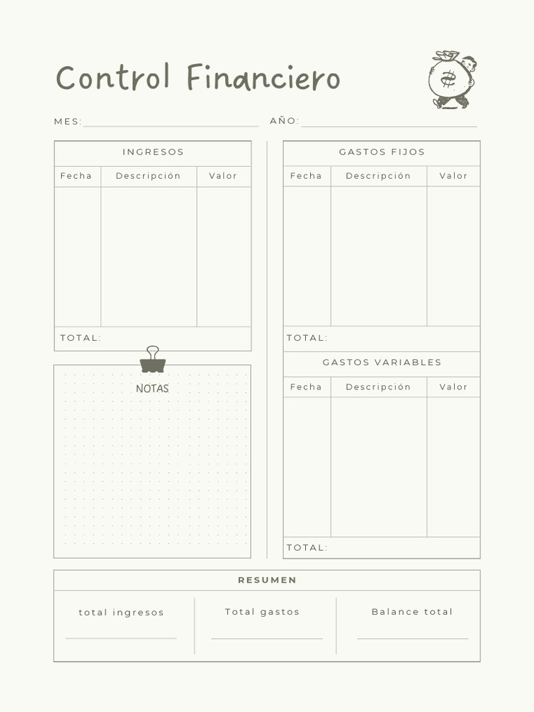 Documento A4 Control Financiero Minimalista Beige | PDF