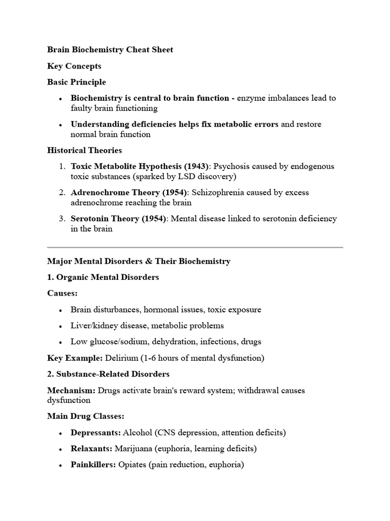 UNIT-3 Brain Biochemistry Cheat Sheet | PDF | Schizophrenia ...