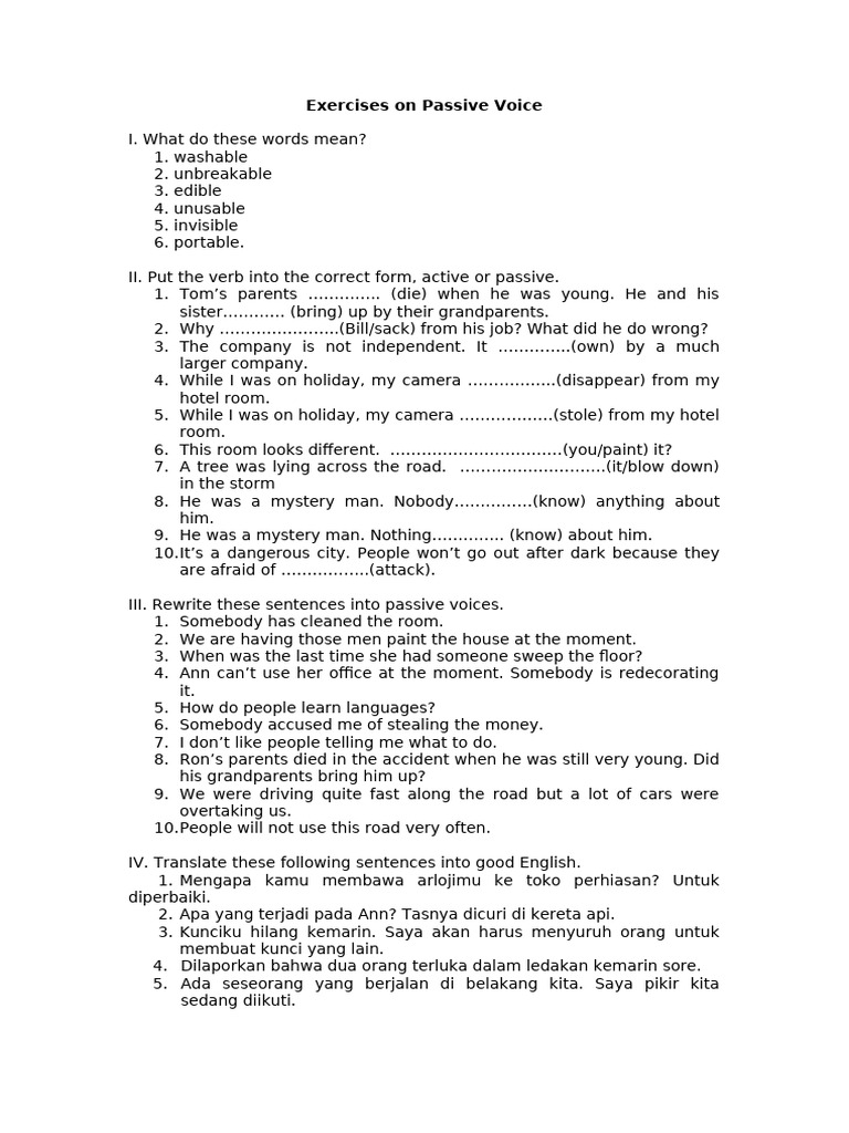 Exercises On Passive Voice - EDITED | PDF | Paper | Pulp (Paper)