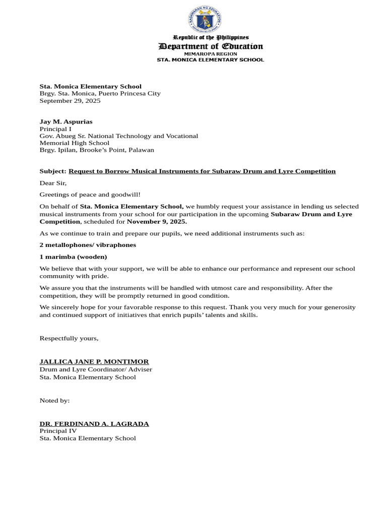 Request for Musical Instruments Loan | PDF | Percussion Instruments ...
