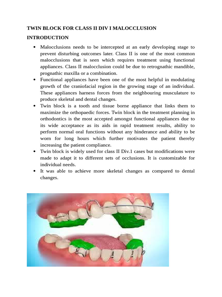 Twin Block Appliance for Class II Malocclusion | PDF | Dental Anatomy ...