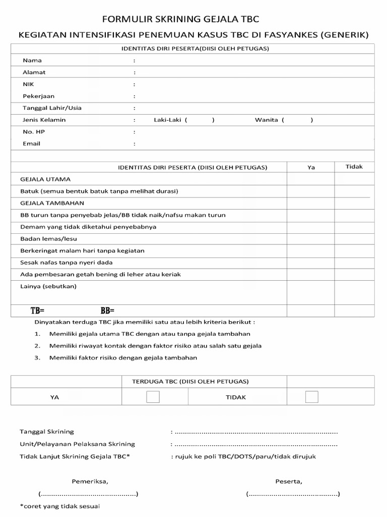 Formulir Skrining 1 Gejala TBC Baru | PDF